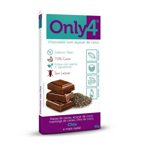 Chocolate com Açúcar de Coco e Chia Only4 - 80g - Viver Bem Saudável